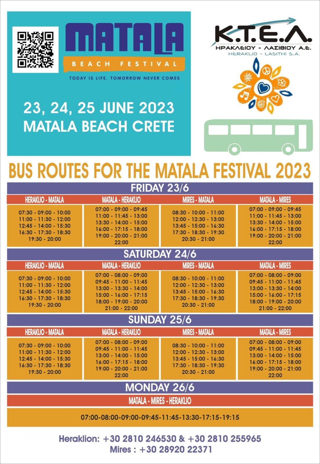 Busverbindungen zum Matala Beach Festival 2023 - Kreta pur